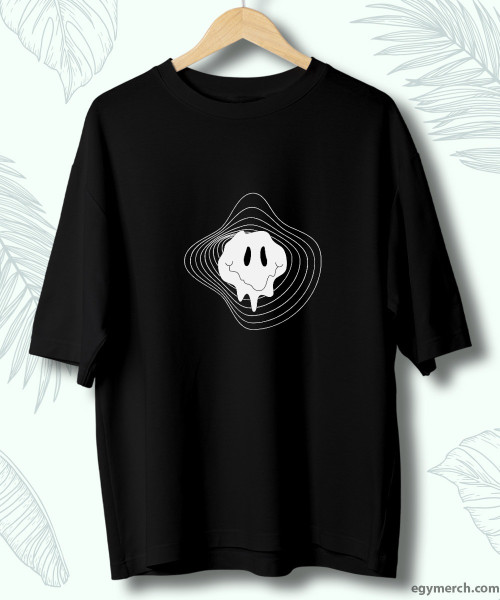 Black White Hipster Melt Emoticon T-Shir | EgyMerch
